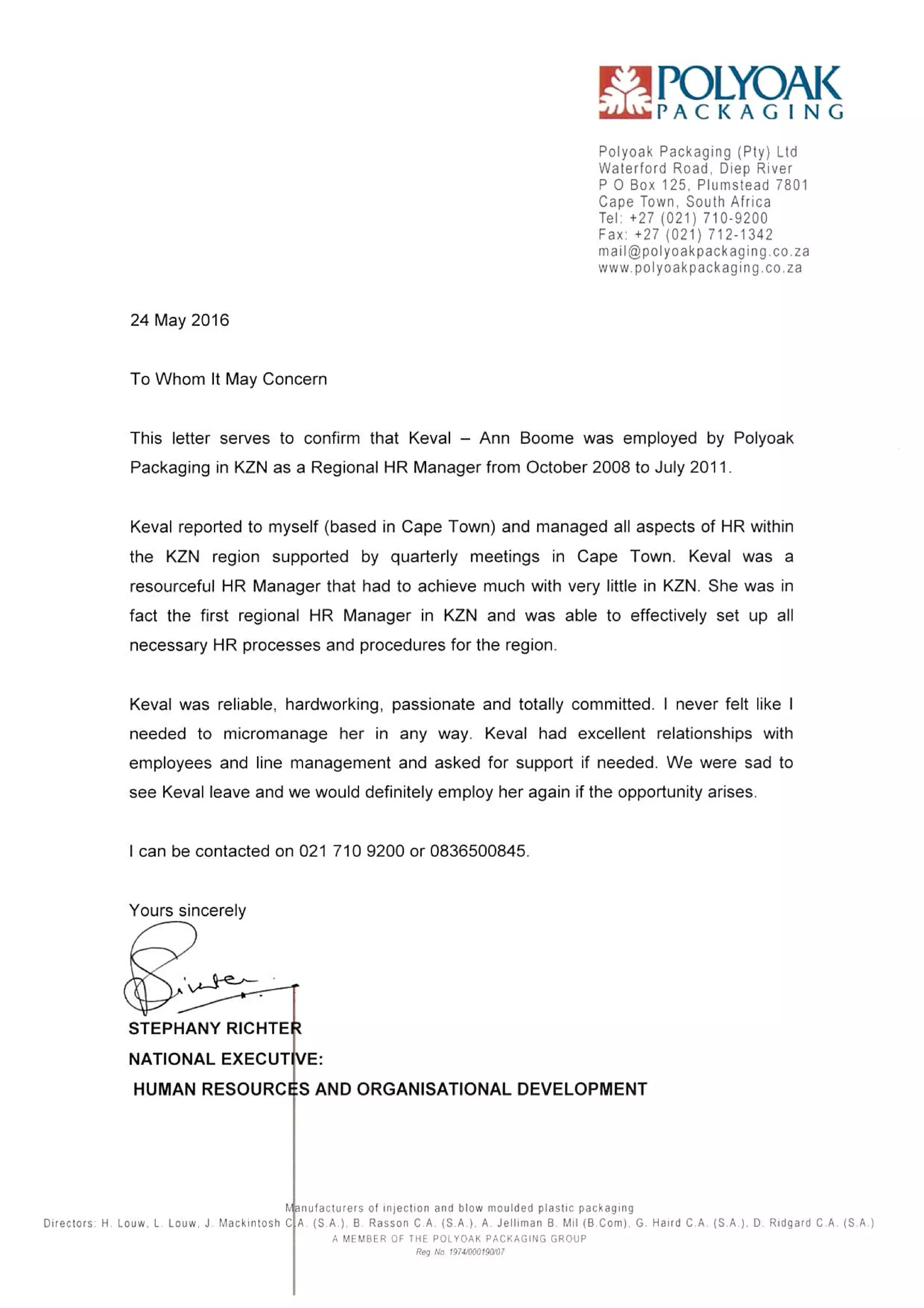 Reference Letter from Polyoak Packaging | PDF