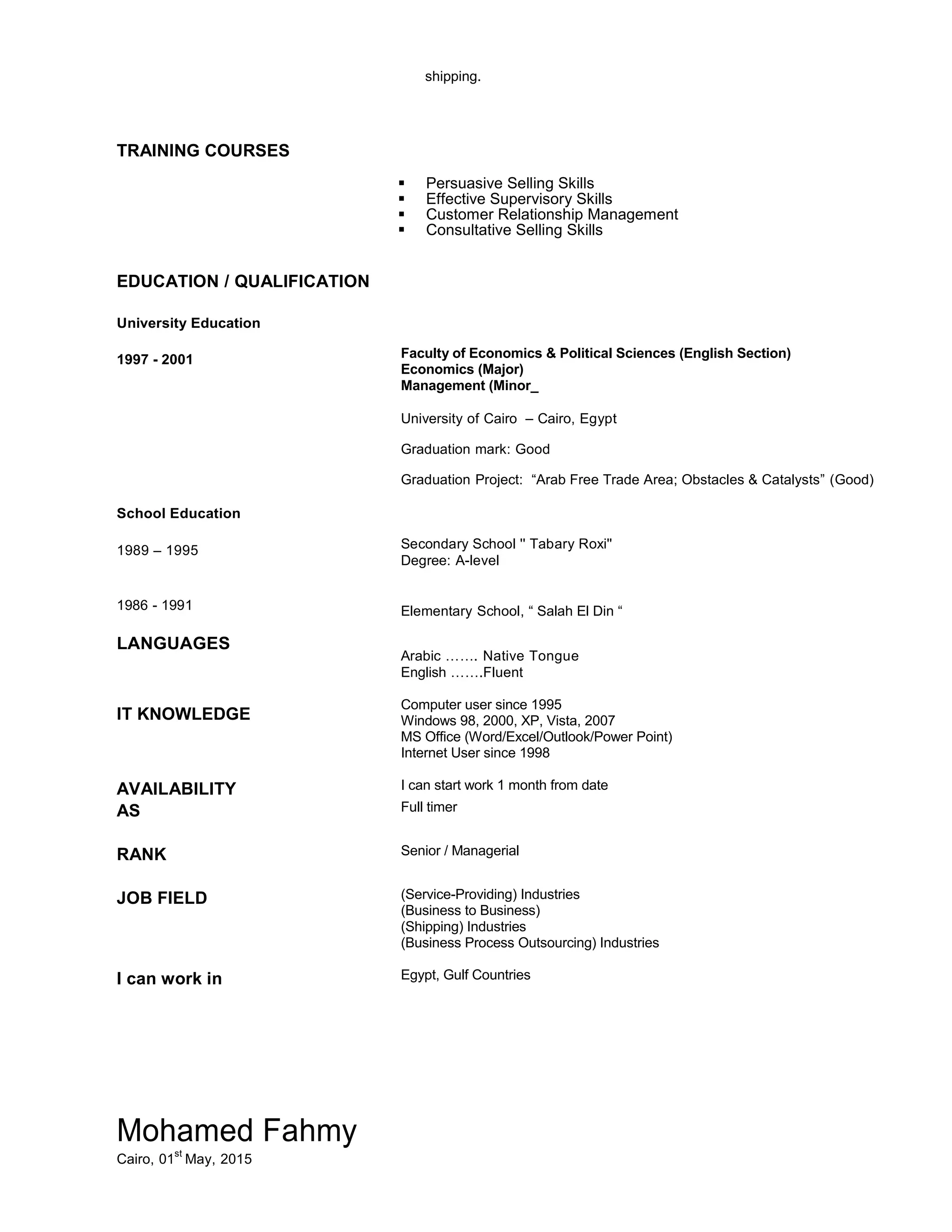 CV Mohamed Fahmy December 2015 | PDF