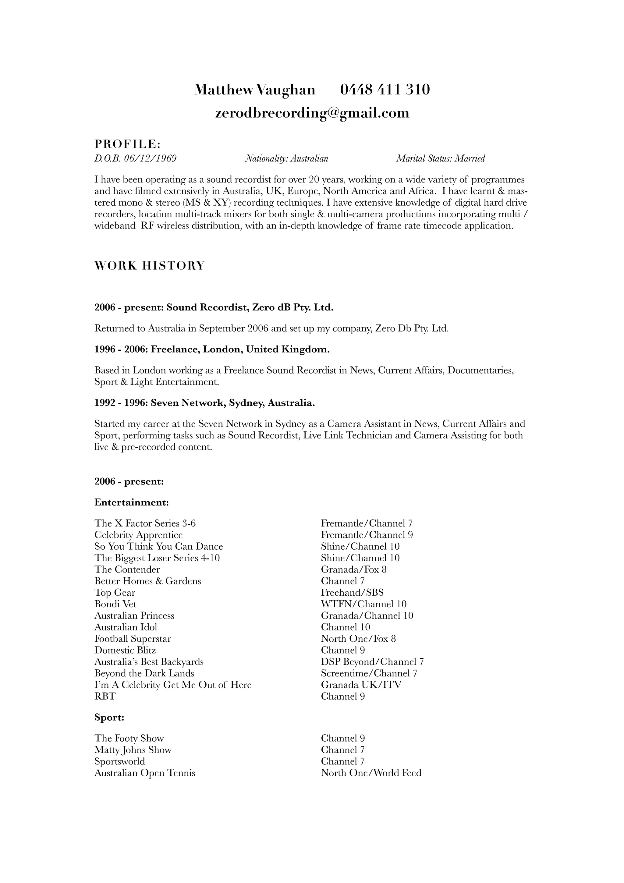 Matthew Vaughan CV | PDF | History | Genres