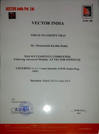 Vector india certificate | PDF