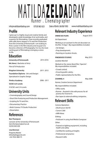 Matilda Zelda Dray CV 2 | PDF