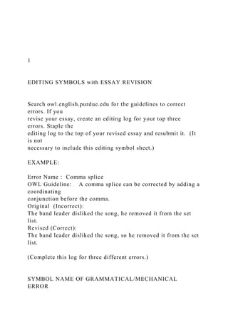 1 EDITING SYMBOLS with ESSAY REVISION Search owl..docx