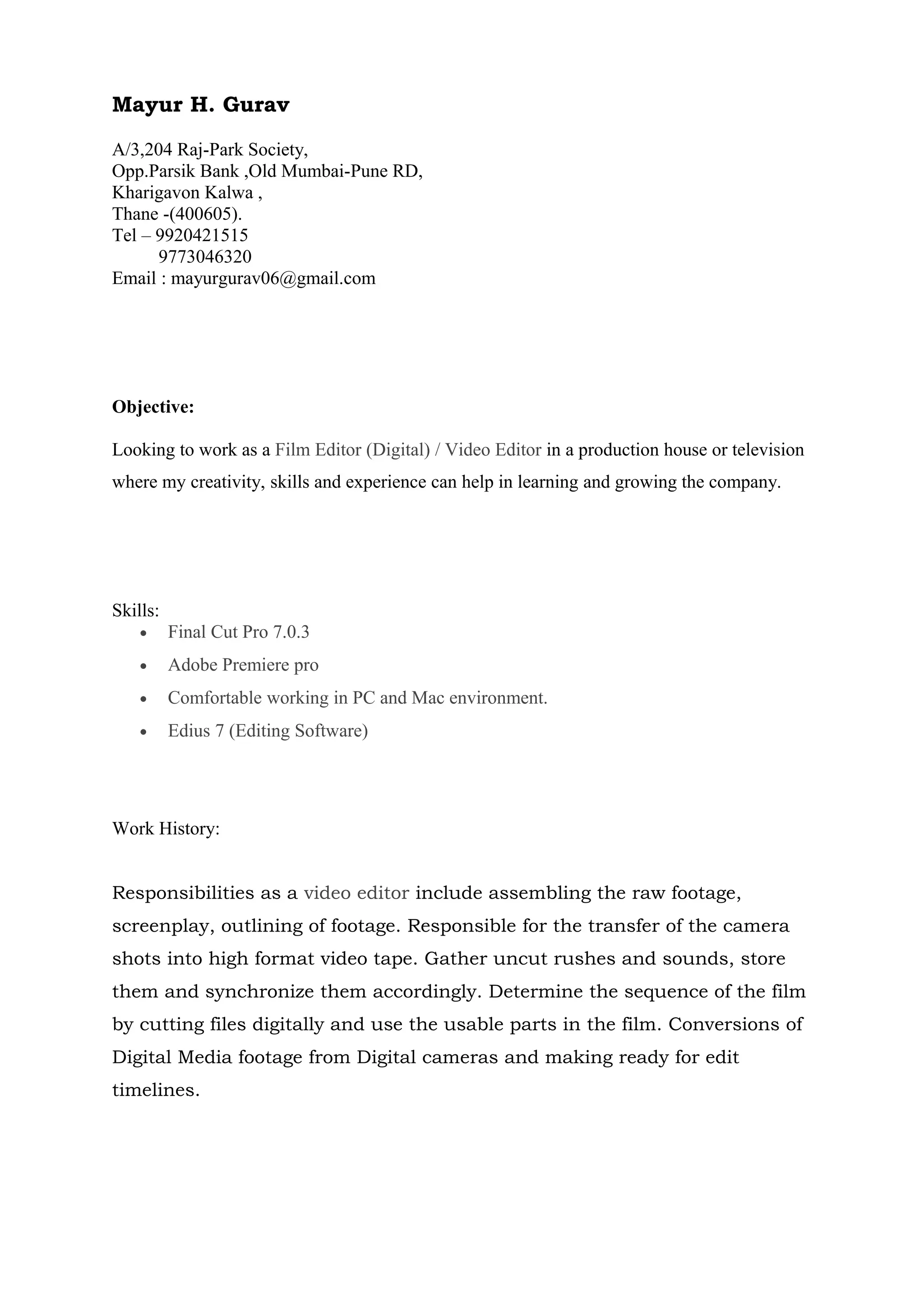 Mayur Gurav - CV | PDF