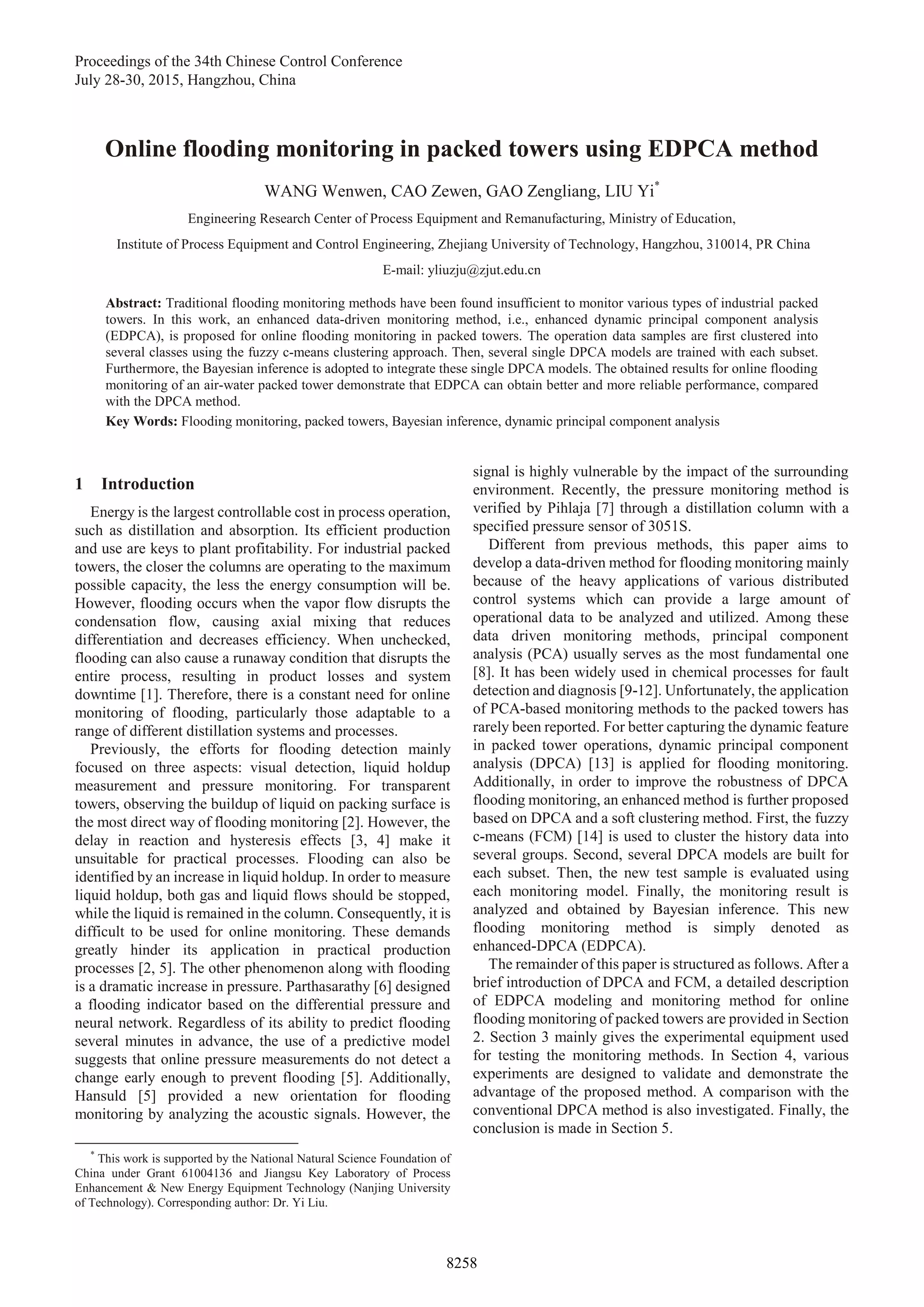 Online flooding monitoring in packed towers | PDF