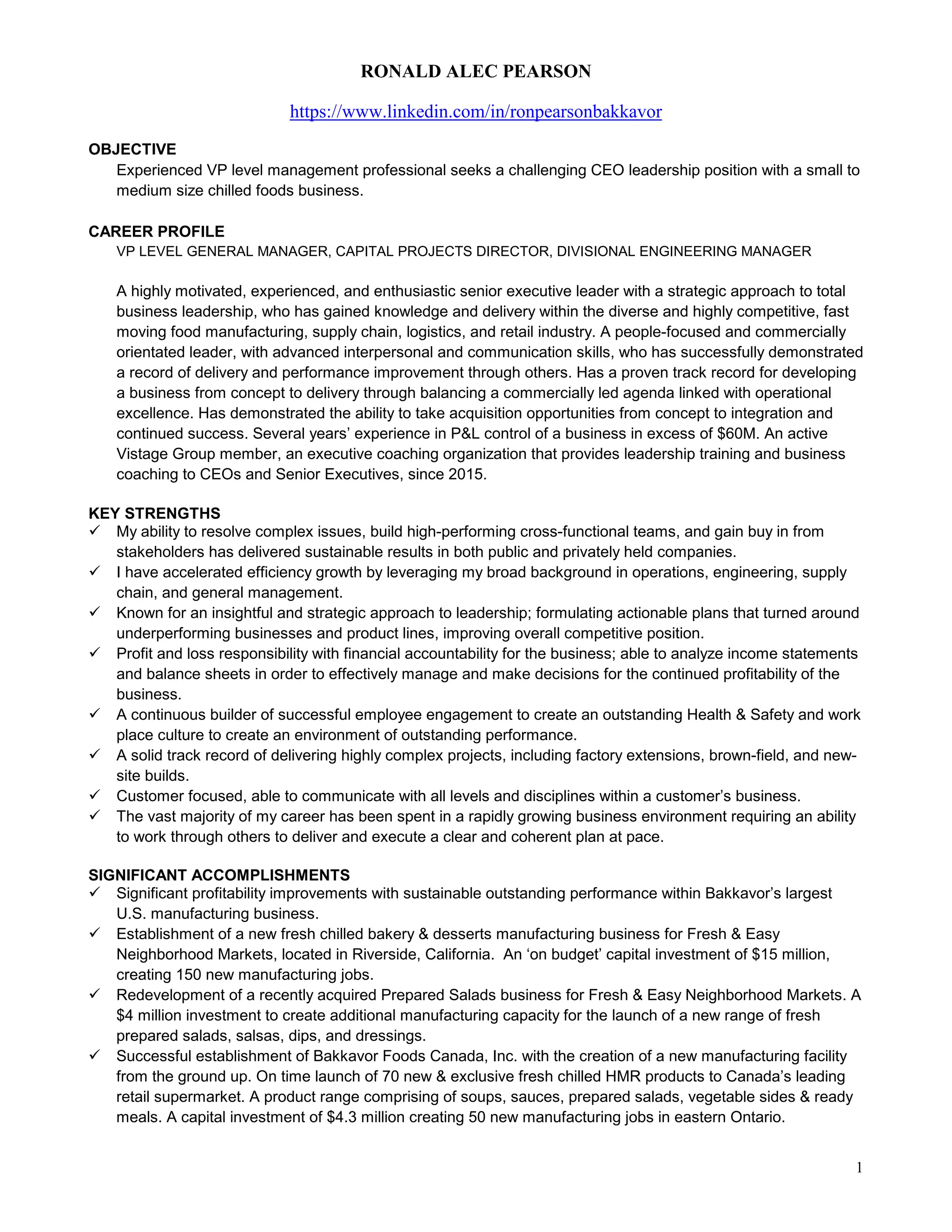 Ron Pearson Resume LinkedIn | PDF