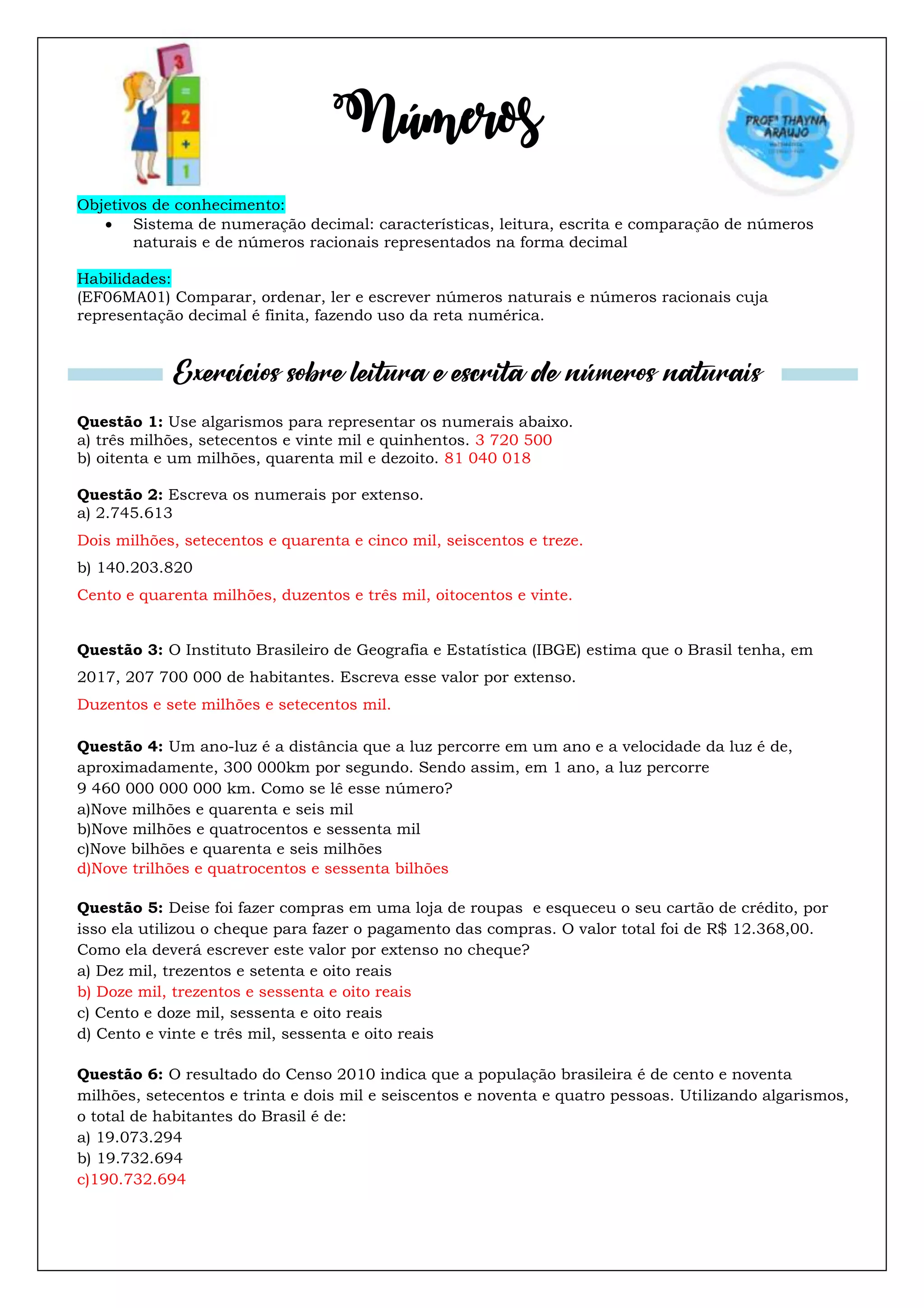(1ª)ef06 ma01 (gab) sistema de numeração decimal (comparar, ordenar ...