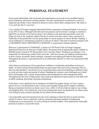 Personal Statement Essay Examples