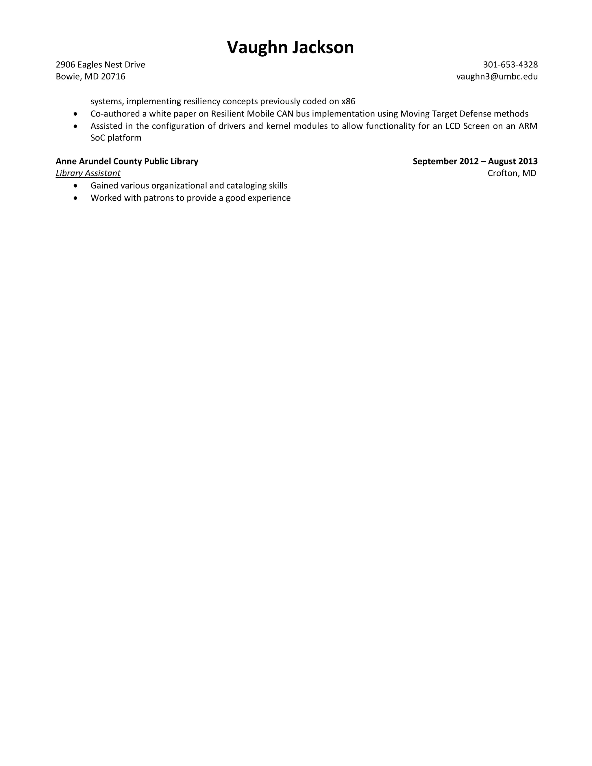 Vaughn Jackson Professional Resume | PDF