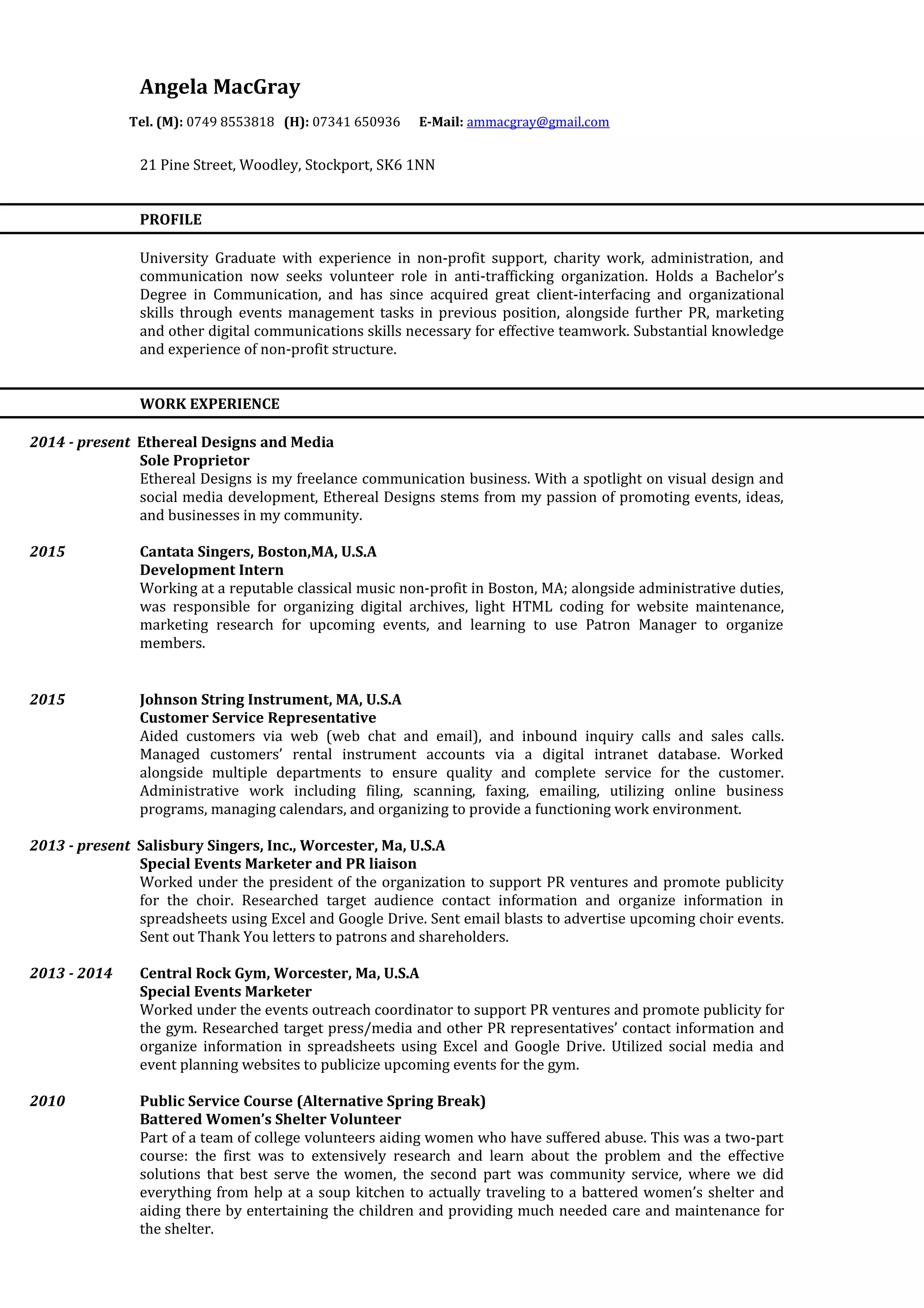 Angela MacGray CV | DOC