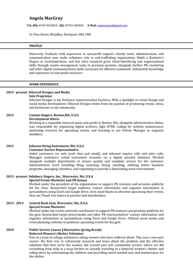 Angela MacGray CV | DOC