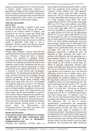 Effect of Genotype on Body Conformation and Udder Morphometrics in Milking Dairy Cows in Humid ...