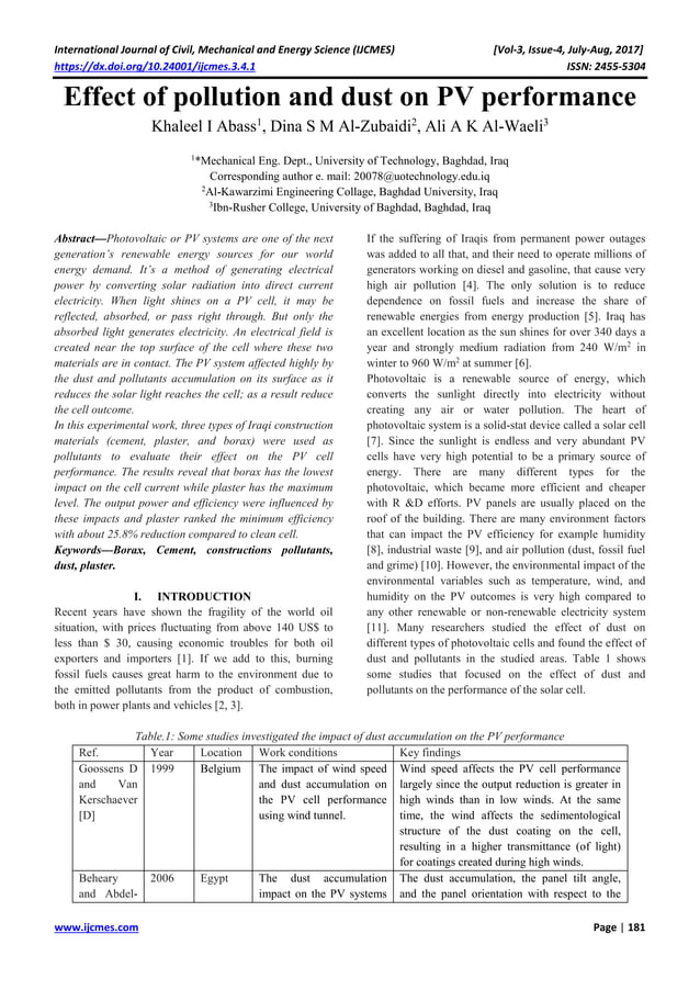 Effect of pollution and dust on PV performance | PDF | Indoor Environmental Quality | Home & Garden