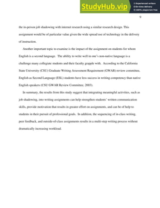 1 Effects Of A Job Shadowing Assignment On Writing | PDF