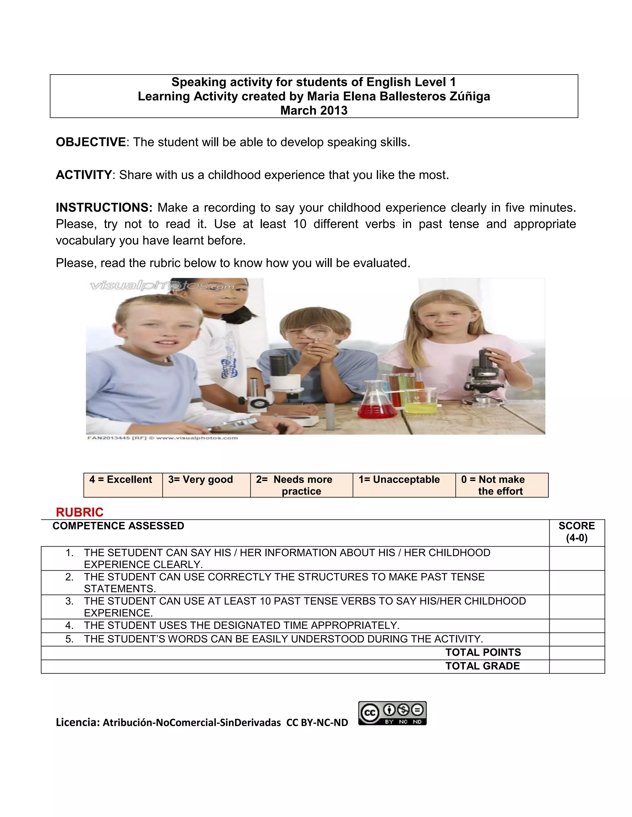 1 ejercicio de speaking para rea | PDF