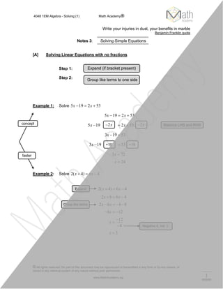 Sec 1 Maths Notes Equations | PDF