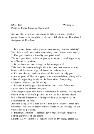 1ENG1272 Writing a Position Paper Planning Document | DOCX