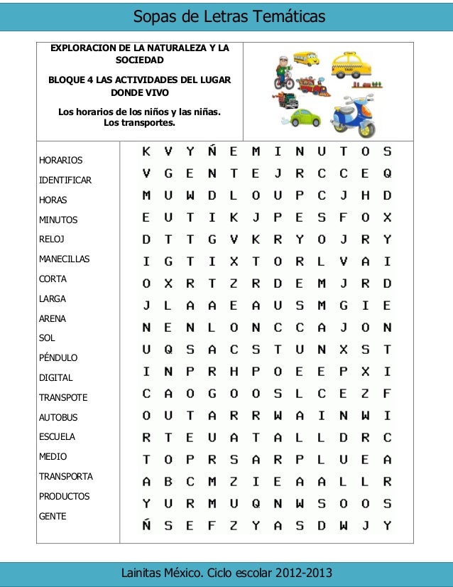 1er grado bloque 4 - sopa de letras