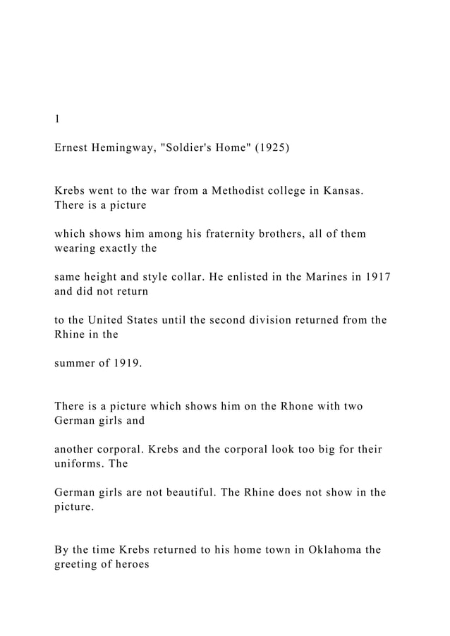 1 Ernest Hemingway, Soldiers Home (1925) Krebs w.docx