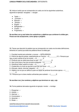 Lengua Primer Ciclo Secundaria. Ortografía | PDF