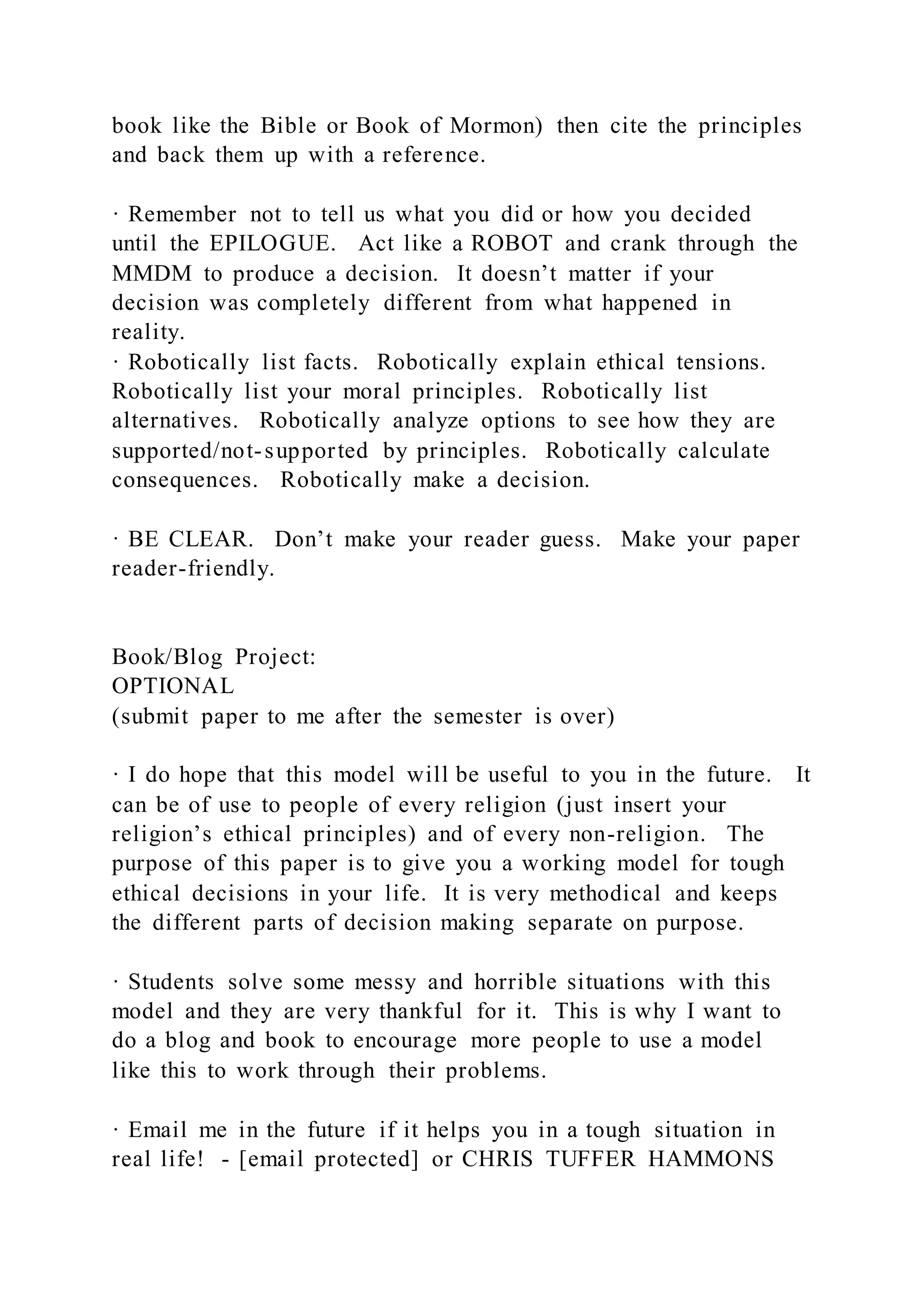 1 ethics personal decision paper (with the rae mmdm)choosing a to | PDF