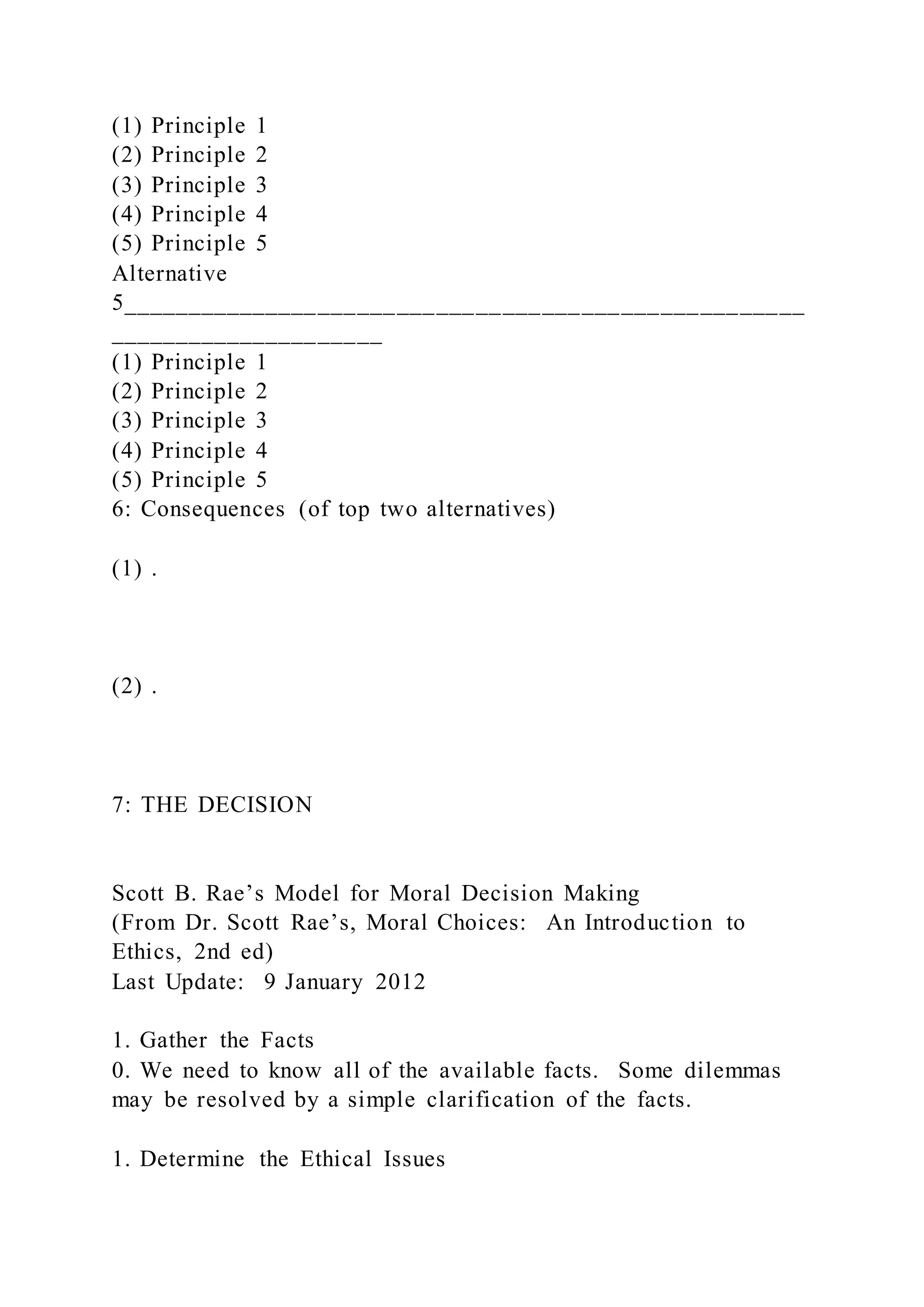 1 ethics personal decision paper (with the rae mmdm)choosing a to | PDF