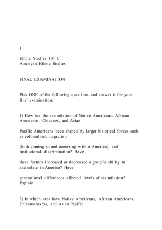 1 Ethnic Studies 101 C American Ethnic Studies | DOCX