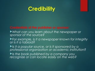 1 - Evaluating sources' credibility bb | PPT