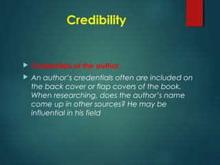 1 - Evaluating sources' credibility bb | PPT