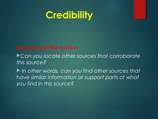 1 - Evaluating sources' credibility bb | PPT