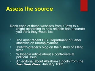 1 - Evaluating sources' credibility bb | PPT
