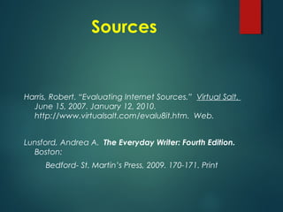 1 - Evaluating sources' credibility bb | PPT