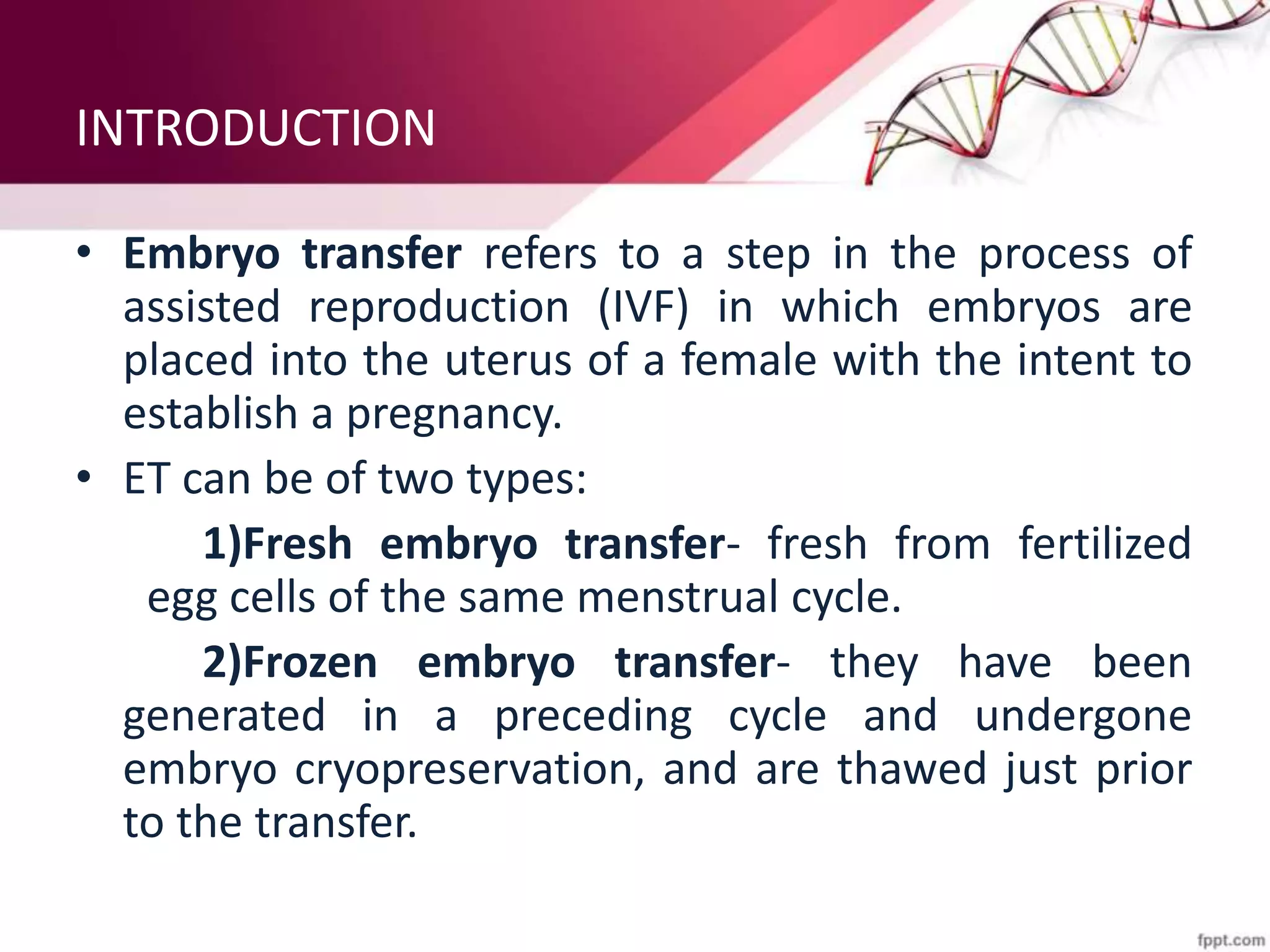 INVITRO FERTILIZATION - EMBRYO TRANSFER | PPTX