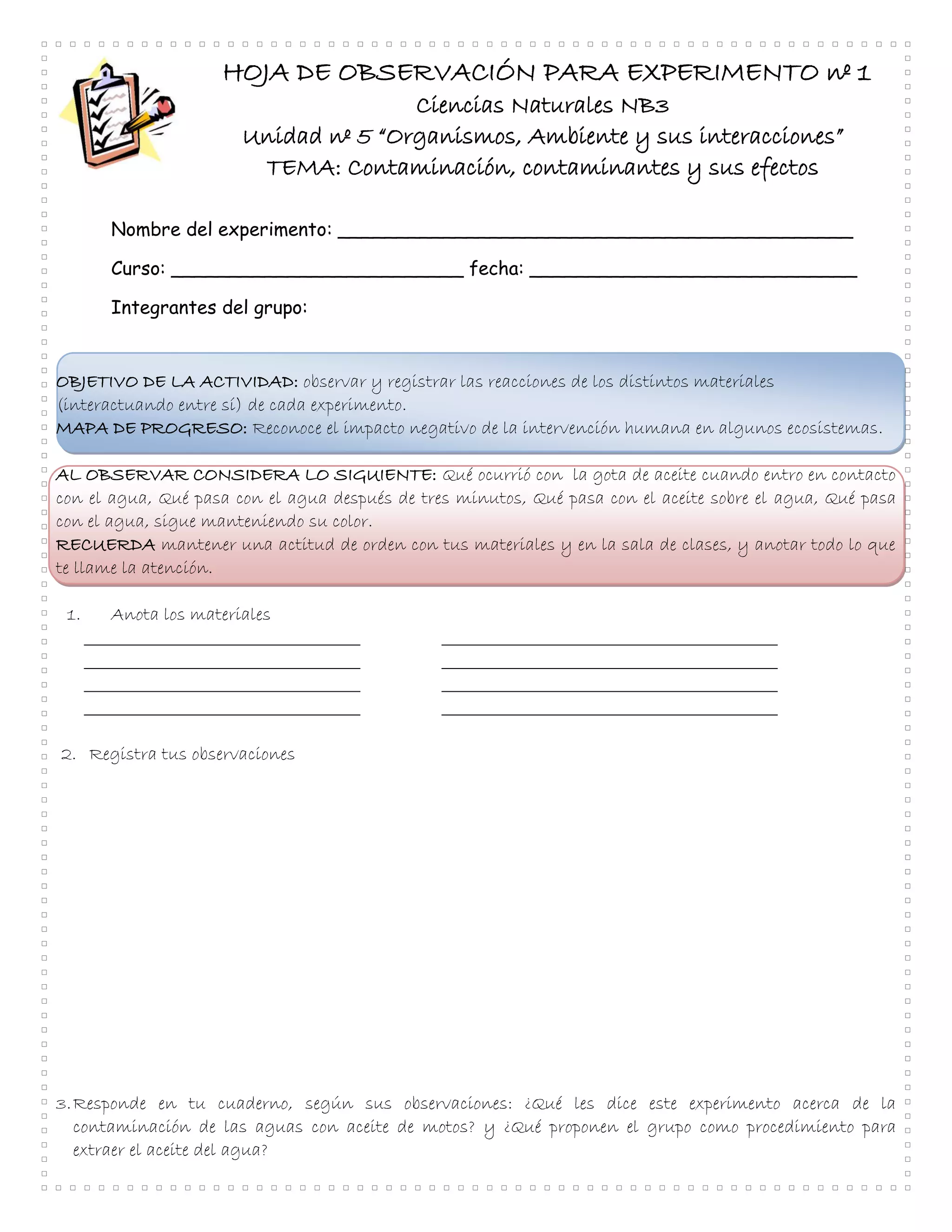 1º experimento hoja de observación | PDF