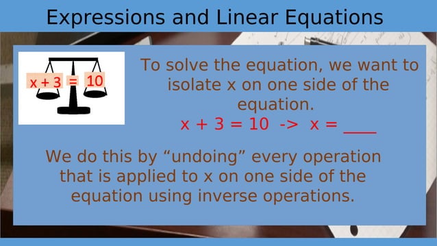 Simplifying Expressions and Solving Linear Equations | PPT