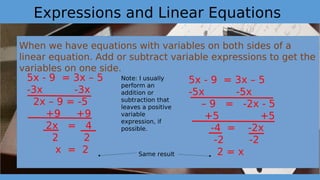 Simplifying Expressions and Solving Linear Equations | PPT