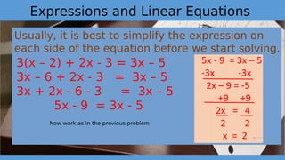 Simplifying Expressions and Solving Linear Equations | PPT