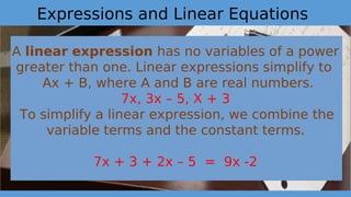 Simplifying Expressions and Solving Linear Equations | PPT