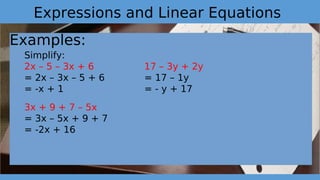 Simplifying Expressions and Solving Linear Equations | PPT