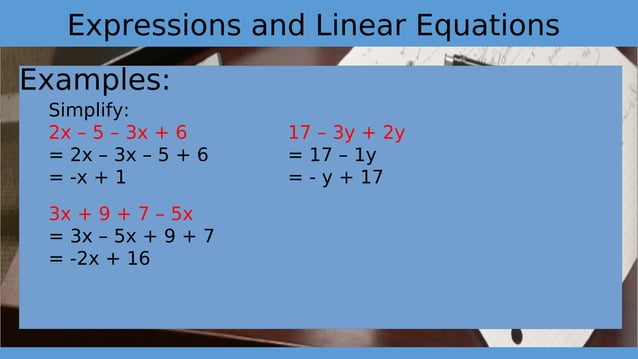 Simplifying Expressions and Solving Linear Equations | PPT