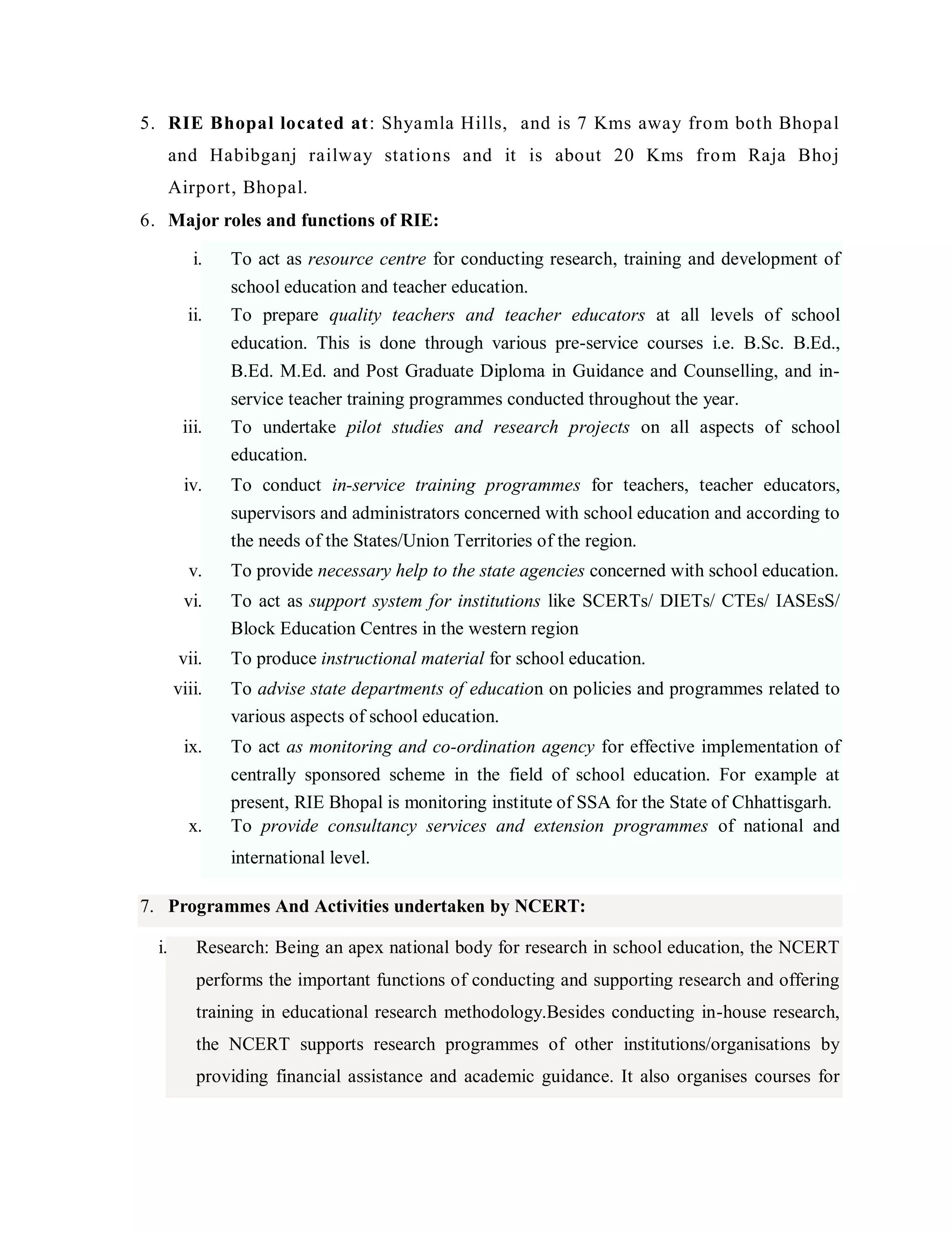 Report on RIE Bhopal | PDF