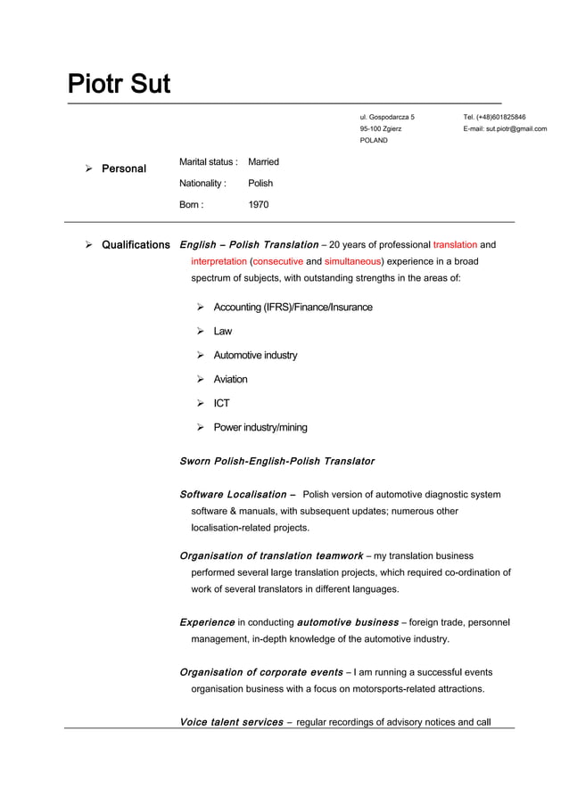 Piotr Sut CV | PDF