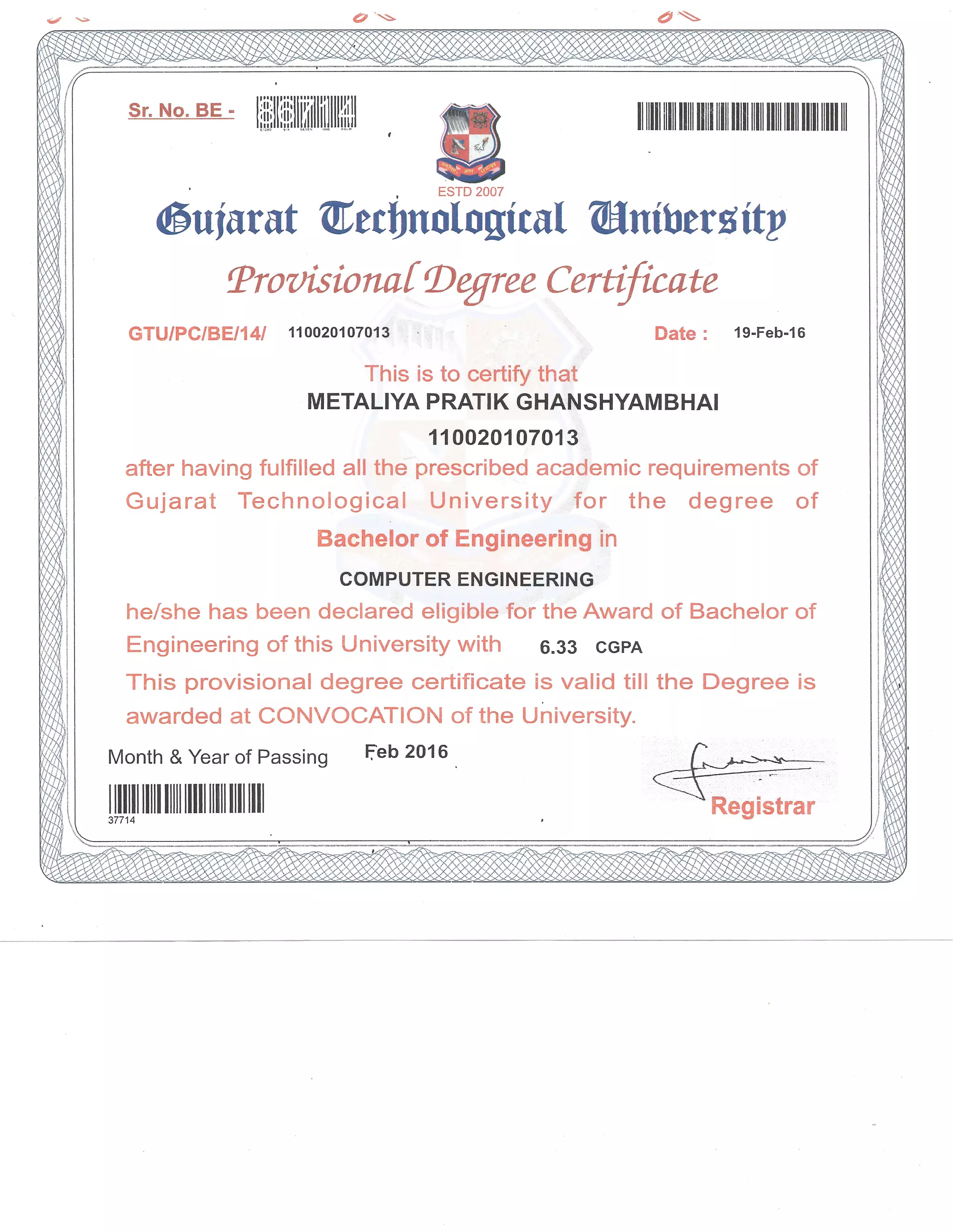 Provisional Degree Certificate | PDF