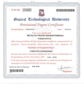 Provisional Degree Certificate | PDF