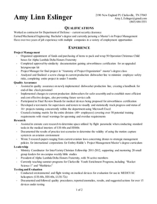 Amy Eslinger - Engineer Resume 2015 | PDF