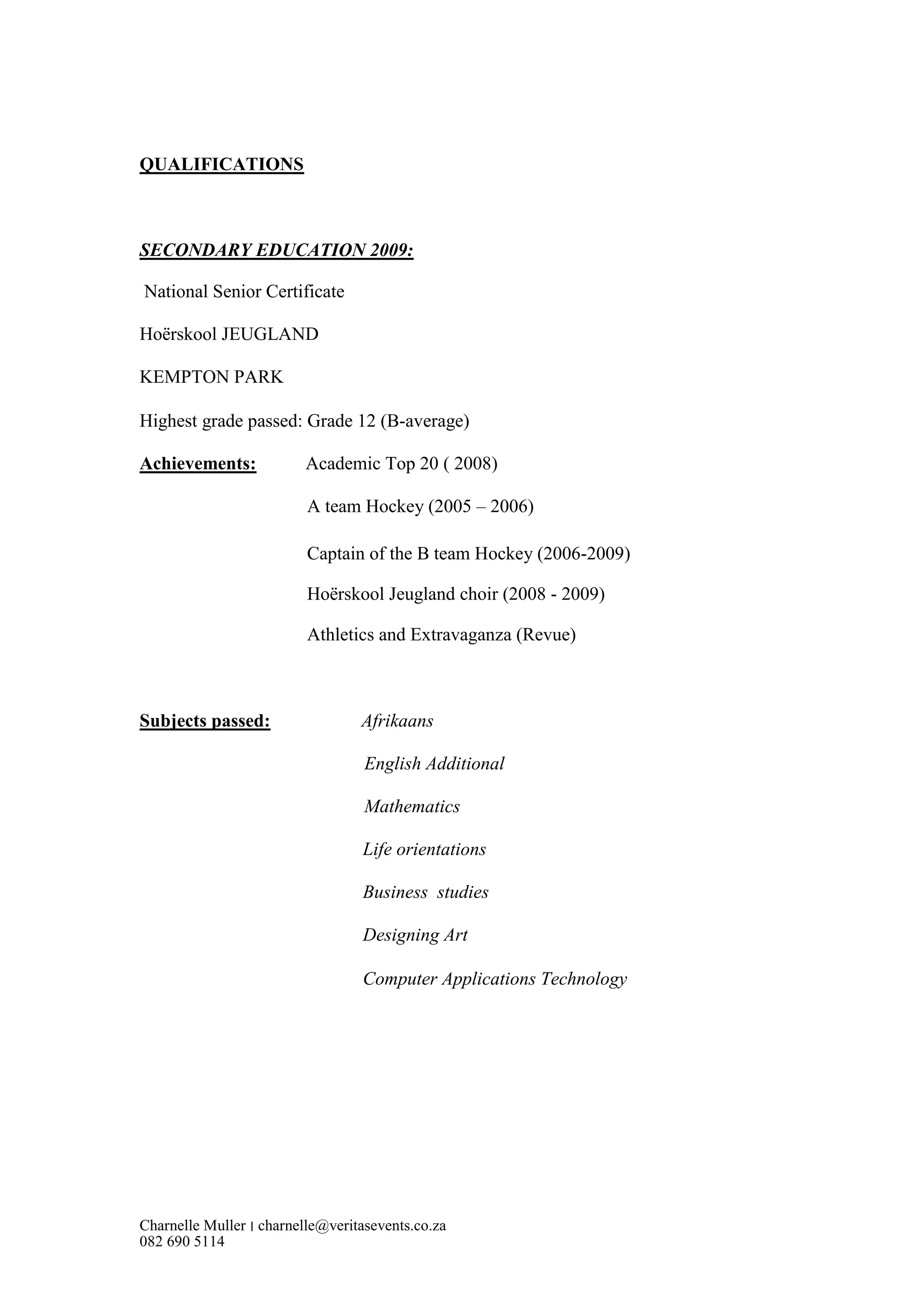 Charnelle Muller CV - PDF | PDF | Career Advice | Careers