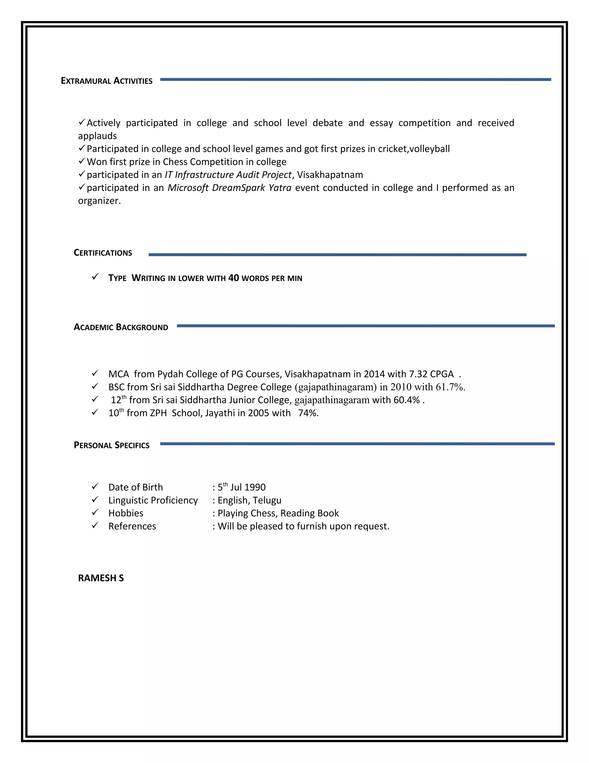 RAMESH RESUME | DOC | Internet | Computing