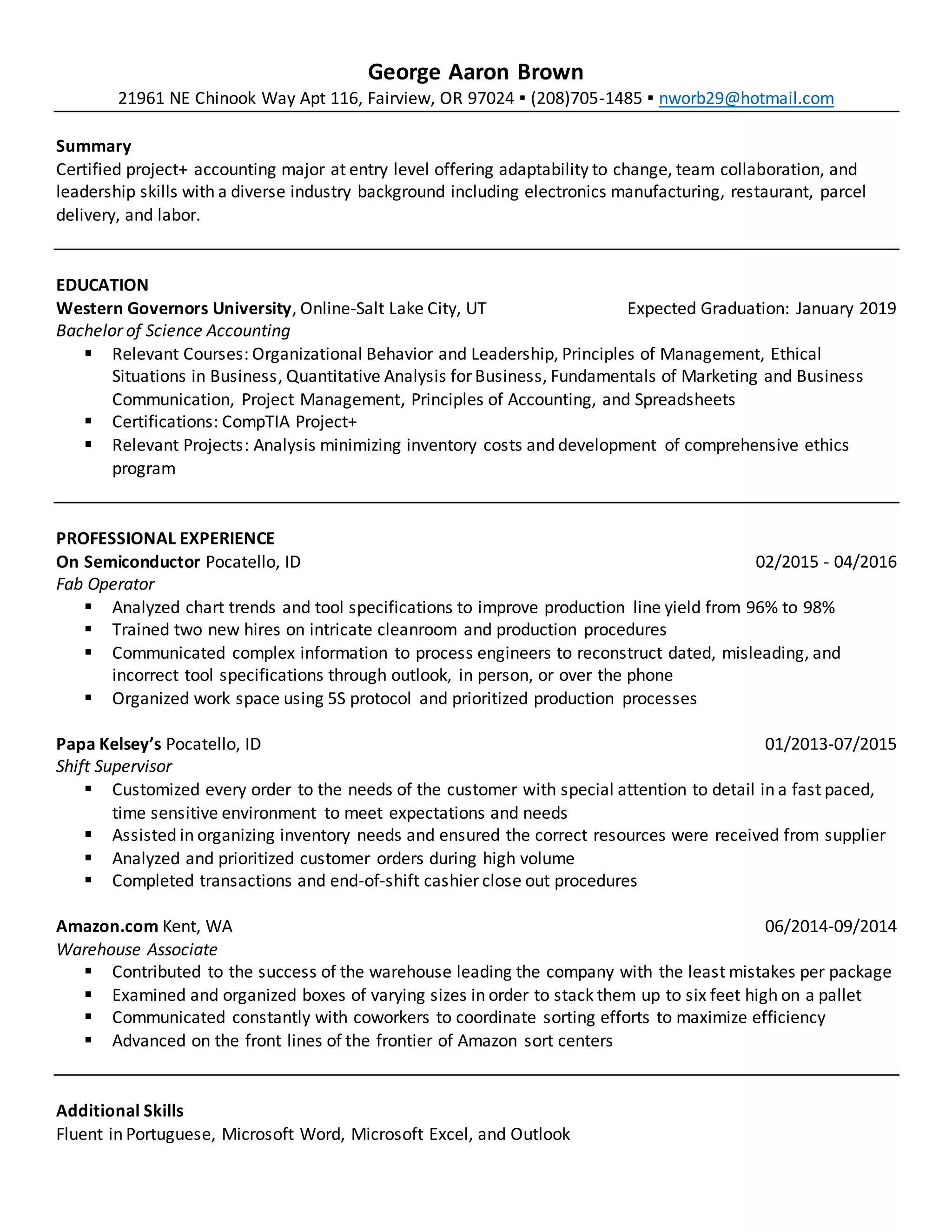 AaronResume | DOCX | Business Accounting & Finance | Business