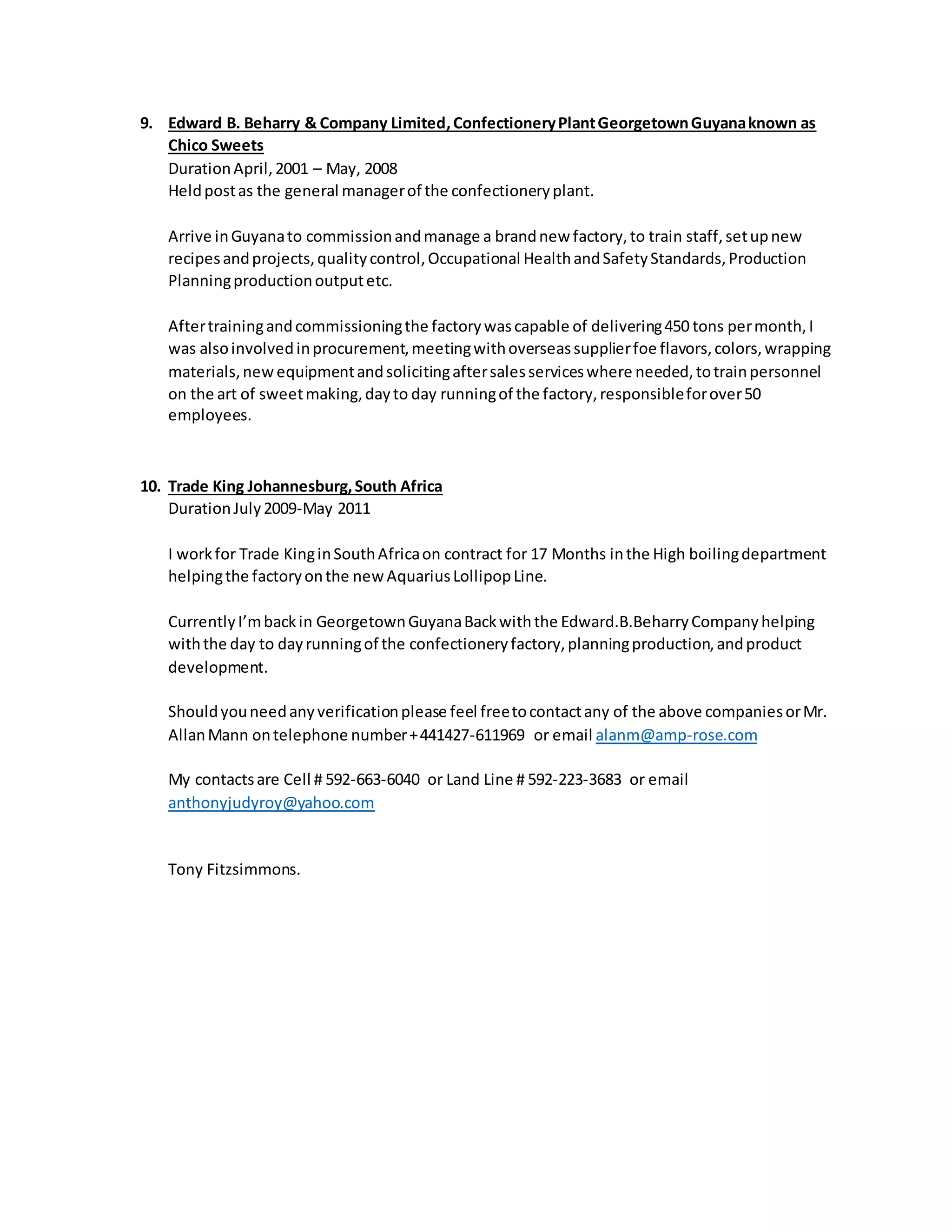 CURRICULUM VITAE FOR TONY | DOCX