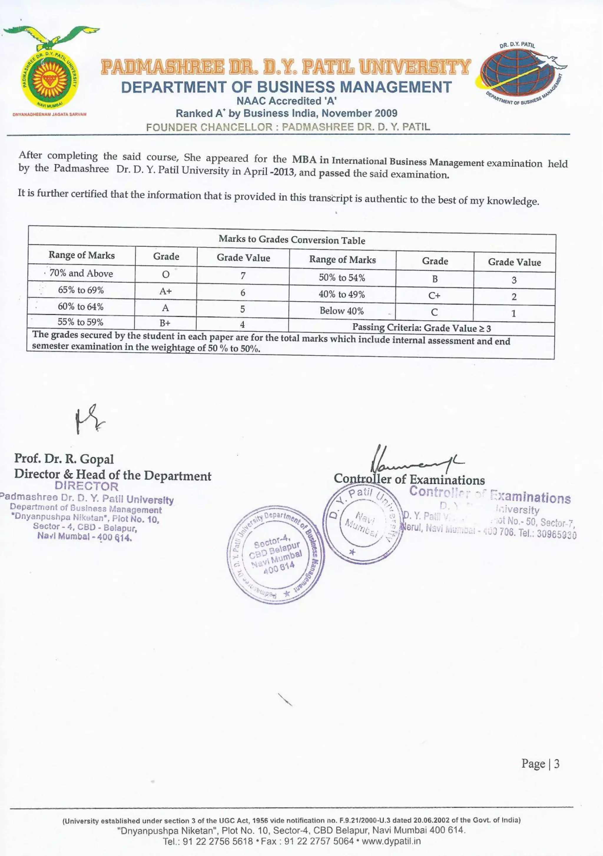 MBA Transcript | PDF