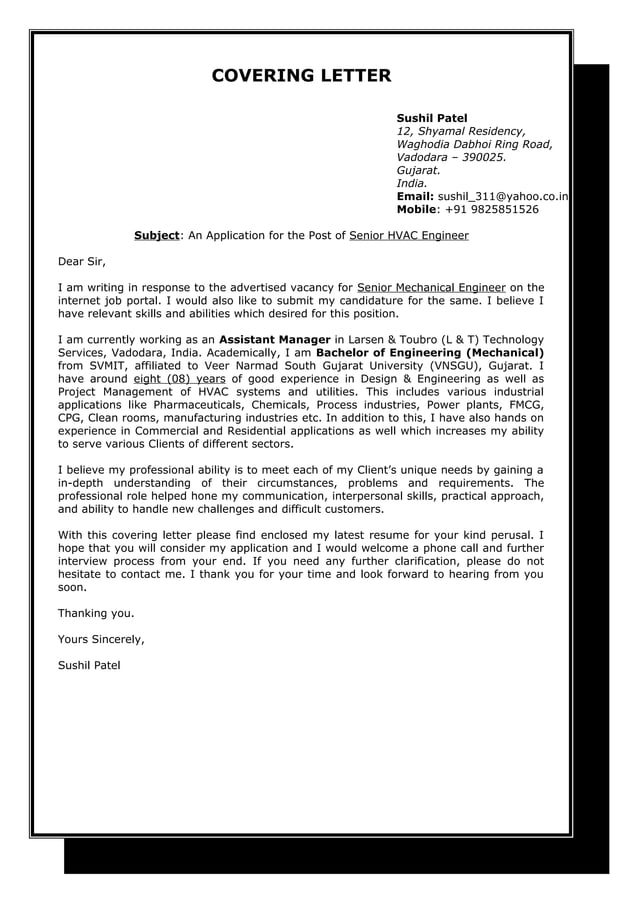 Covering Letter_Sushil Patel | PDF